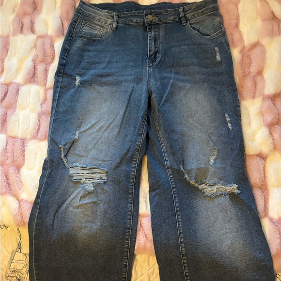 SHEIN | Jeans | Shein Blue Distressed Flare Jeans | Poshmark